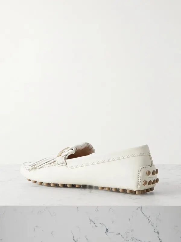 TOD'S Gommino Fringed Leather Loafers - Neutrals