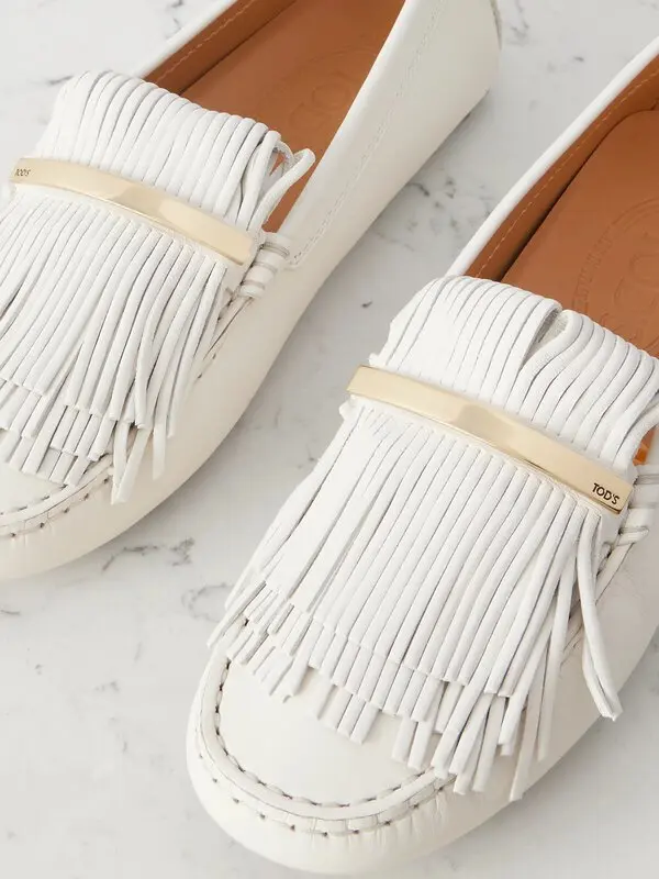 TOD'S Gommino Fringed Leather Loafers - Neutrals