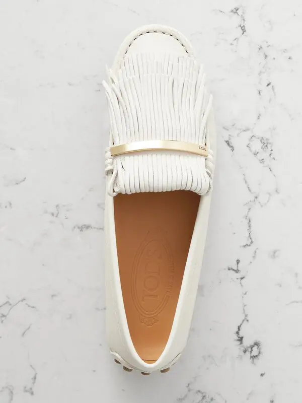 TOD'S Gommino Fringed Leather Loafers - Neutrals