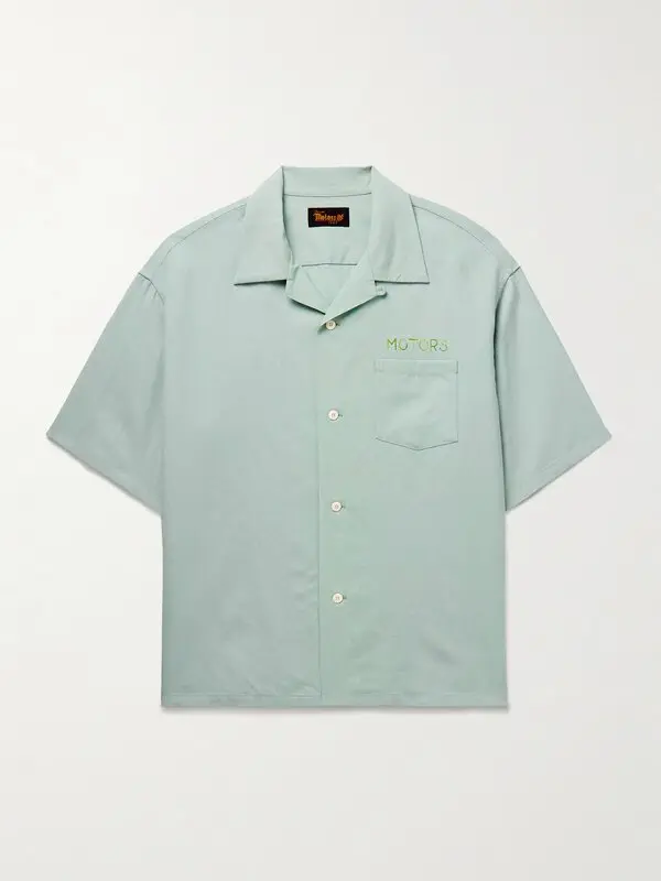 Visvim Crosby Convertible-collar Embroidered Wool And Linen-blend Shirt - Blue