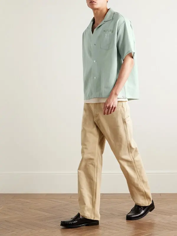 Visvim Crosby Convertible-collar Embroidered Wool And Linen-blend Shirt - Blue