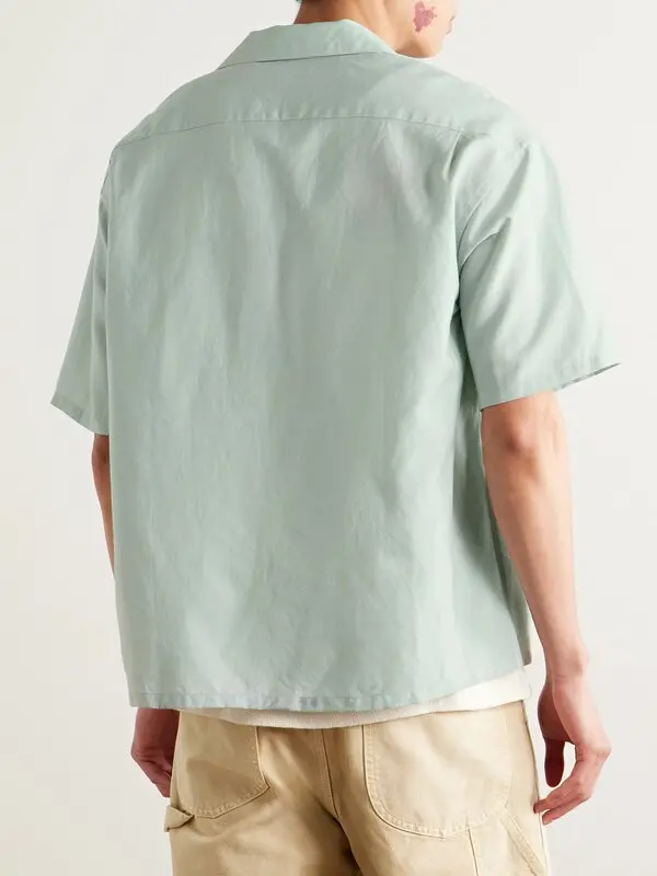 Visvim Crosby Convertible-collar Embroidered Wool And Linen-blend Shirt - Blue