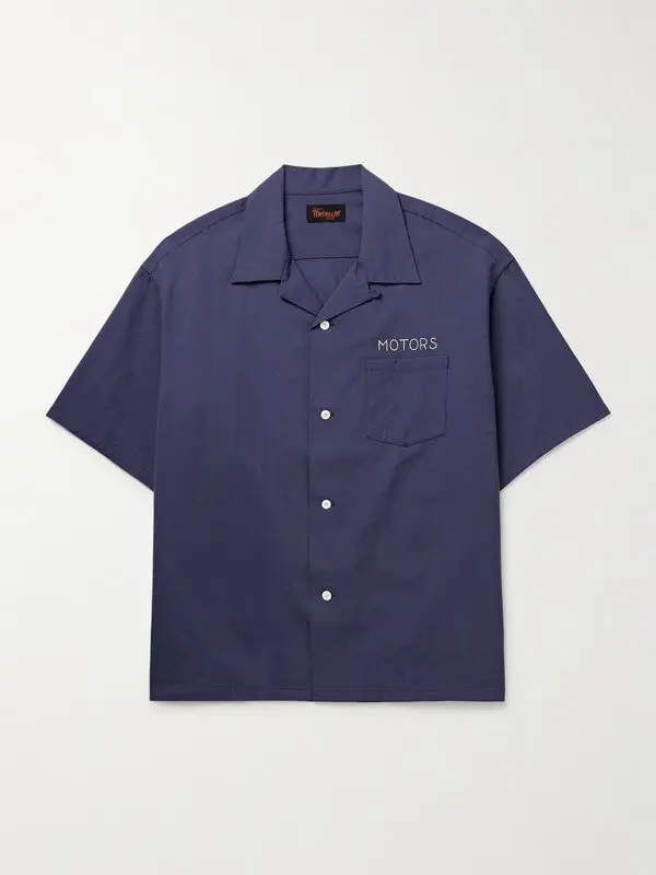 Visvim Crosby Convertible-collar Embroidered Wool And Linen-blend Shirt - Blue
