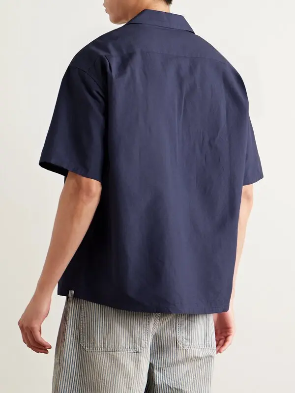 Visvim Crosby Convertible-collar Embroidered Wool And Linen-blend Shirt - Blue