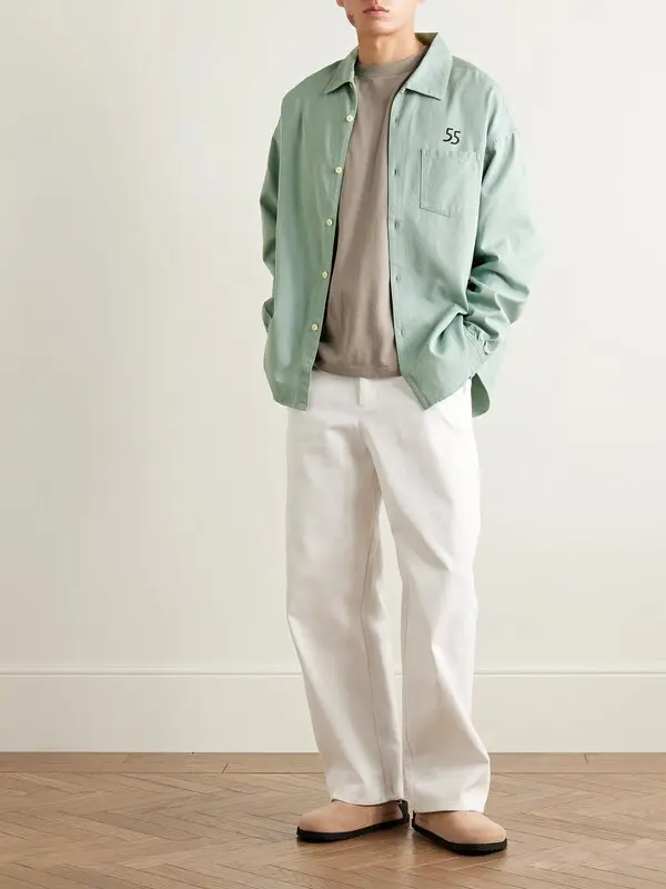 Visvim Palmer Convertible-collar Embroidered Cotton-twill Shirt - Green
