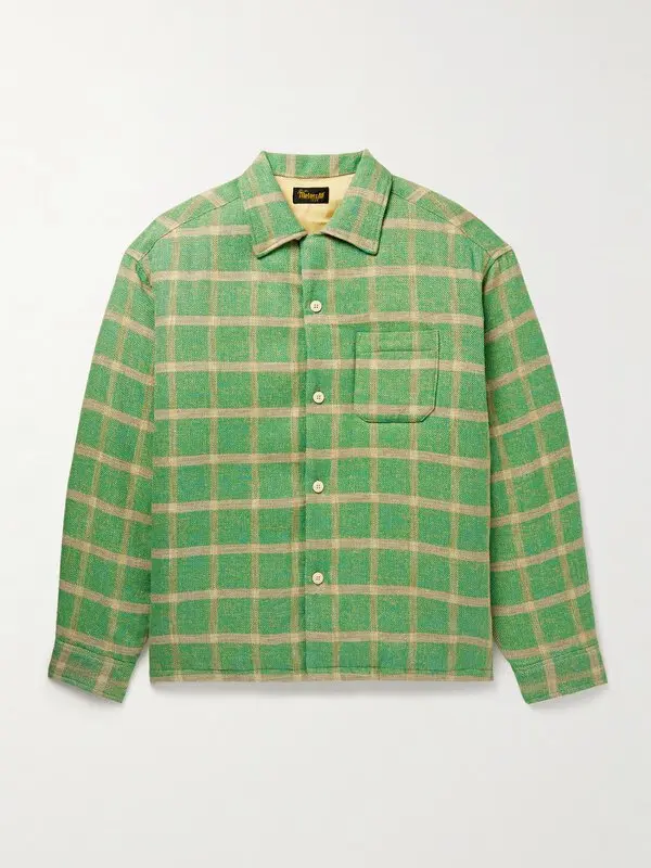 Visvim Keesey Checked Linen And Wool-blend Down Jacket - Green