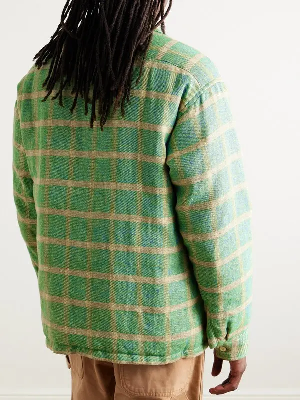 Visvim Keesey Checked Linen And Wool-blend Down Jacket - Green