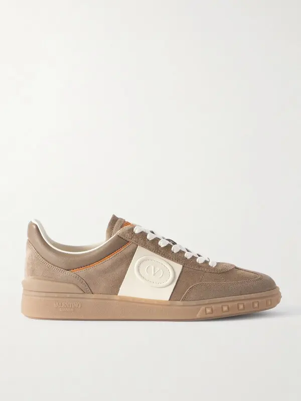 Valentino Garavani Upvillage Leather-trimmed Suede Sneakers - Brown