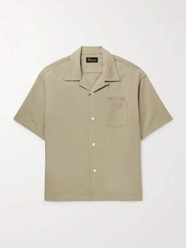 Visvim Crosby Convertible-collar Embroidered Wool And Linen-blend Shirt