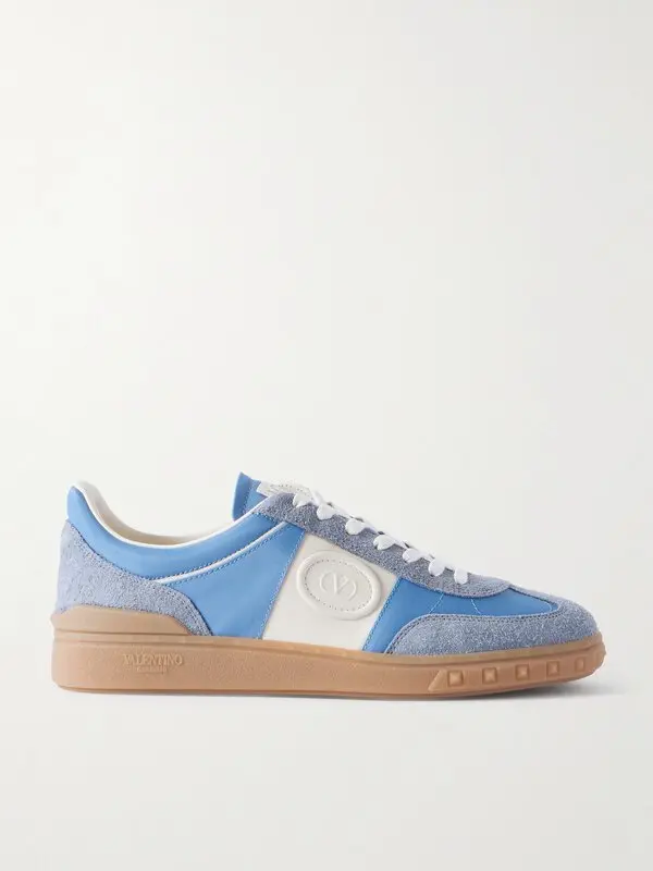 Valentino Garavani Upvillage Leather And Suede-trimmed Twill Sneakers - Blue