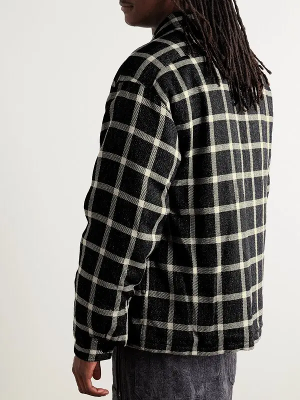 Visvim Keesey Checked Linen And Wool-blend Down Jacket - Black