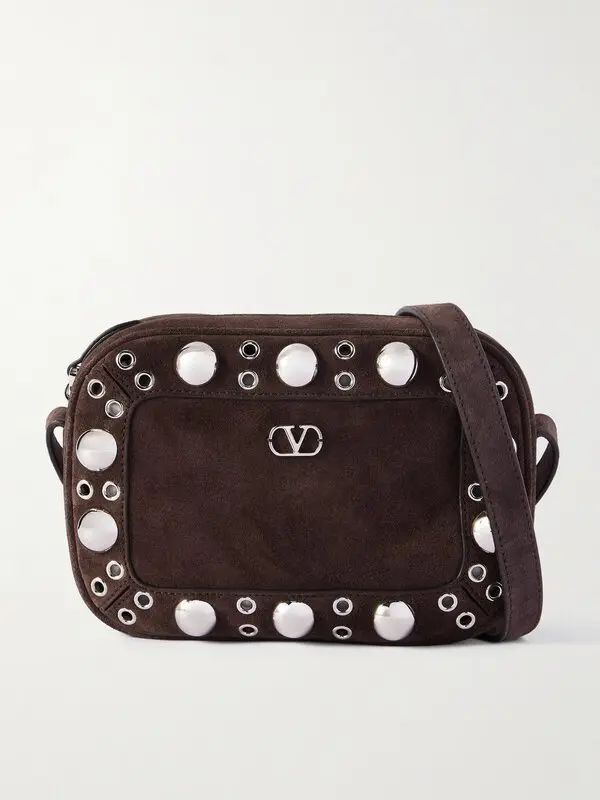 Valentino Garavani Nellcôte Embellished Suede Messenger Bag - Brown