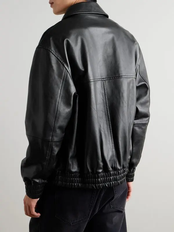 Studio Nicholson Piston Leather Bomber Jacket - Black