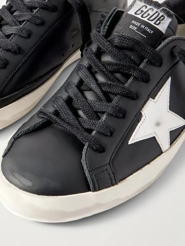 GOLDEN GOOSE Super-star Distressed Leather Sneakers - Black