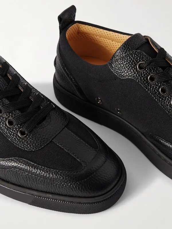CHRISTIAN LOUBOUTIN Full-grain Leather-trimmed Canvas Sneakers - Black
