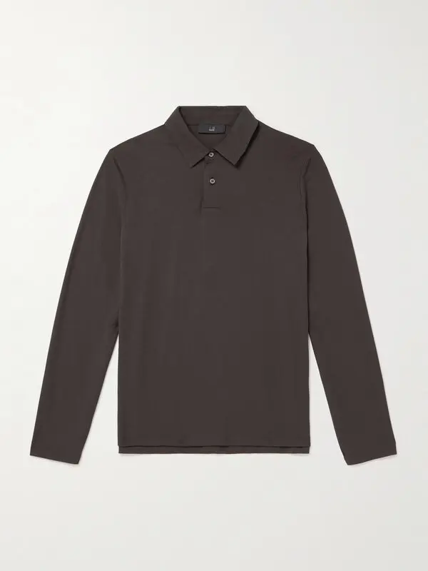 Dunhill Cotton And Silk-blend Piqué Polo Shirt - Brown