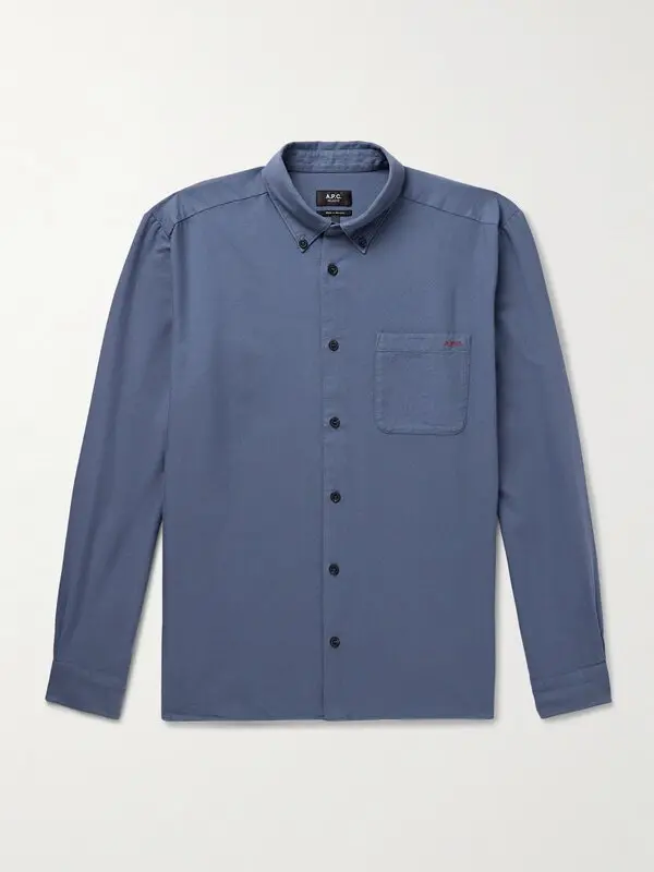A.p.c. Mateo Button-down Collar Logo-embroidered Cotton Shirt - Blue