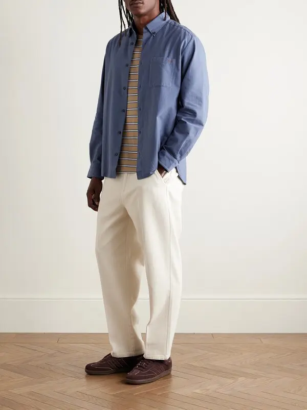 A.p.c. Mateo Button-down Collar Logo-embroidered Cotton Shirt - Blue