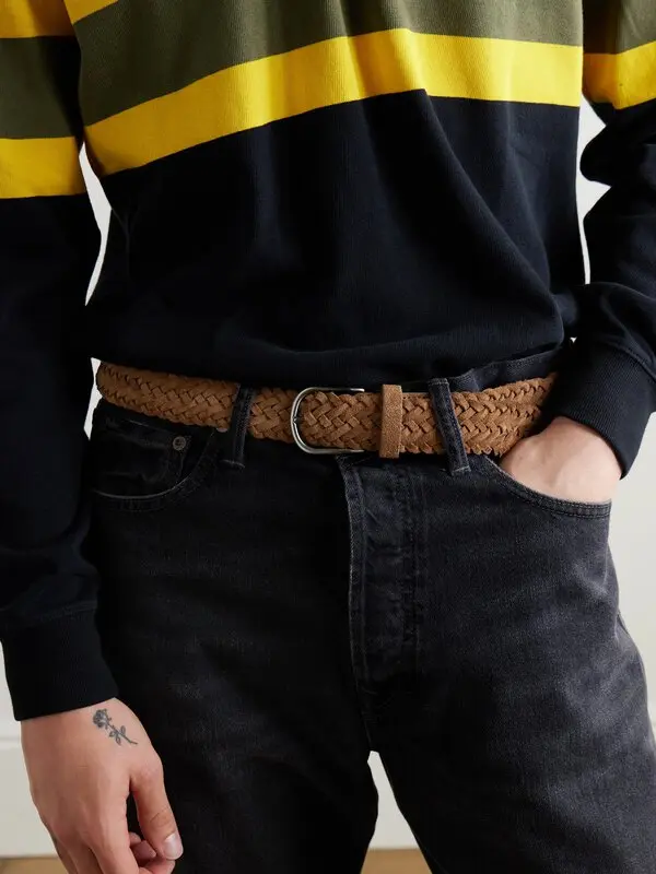 Anderson's 3.5cm Woven Suede Belt - Brown