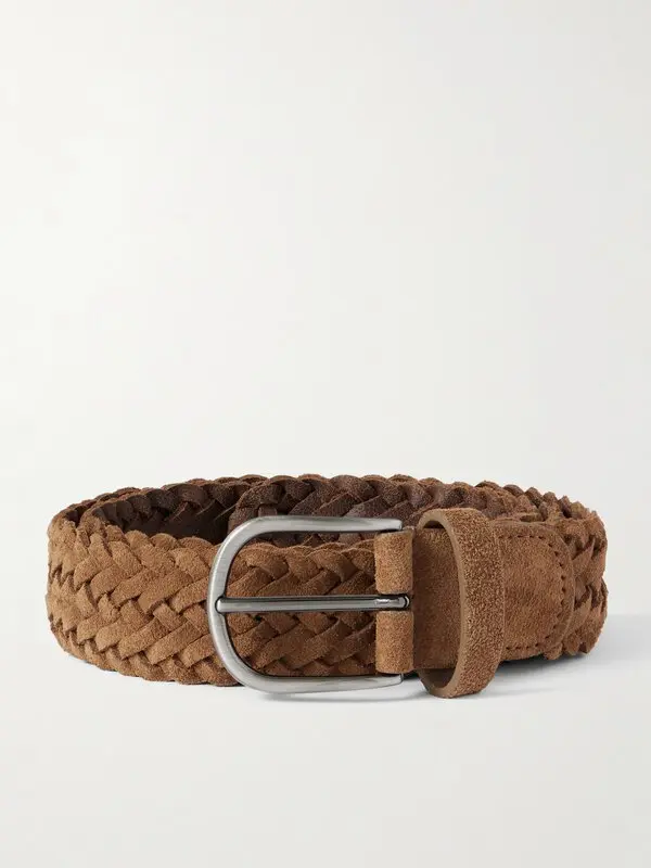 Anderson's 3.5cm Woven Suede Belt - Brown