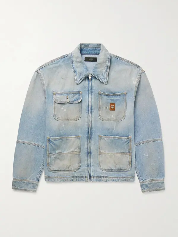 Amiri Logo-appliquéd Distressed Denim Jacket - Blue