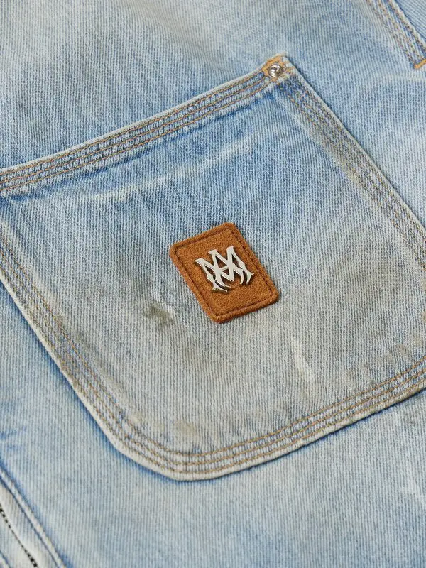Amiri Logo-appliquéd Distressed Denim Jacket - Blue