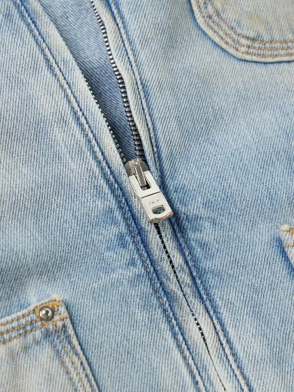 Amiri Logo-appliquéd Distressed Denim Jacket - Blue