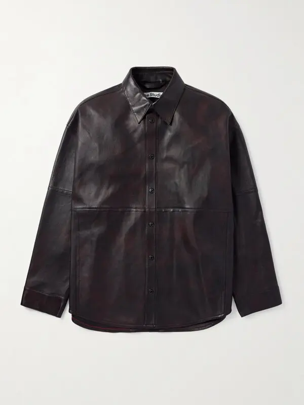 Acne Studios Laraw Oversized Leather Shirt Jacket - Burgundy