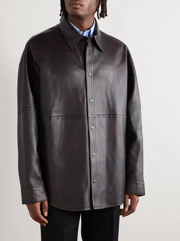 Acne Studios Laraw Oversized Leather Shirt Jacket - Burgundy