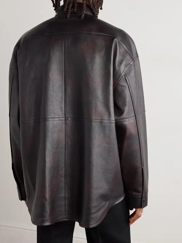 Acne Studios Laraw Oversized Leather Shirt Jacket - Burgundy