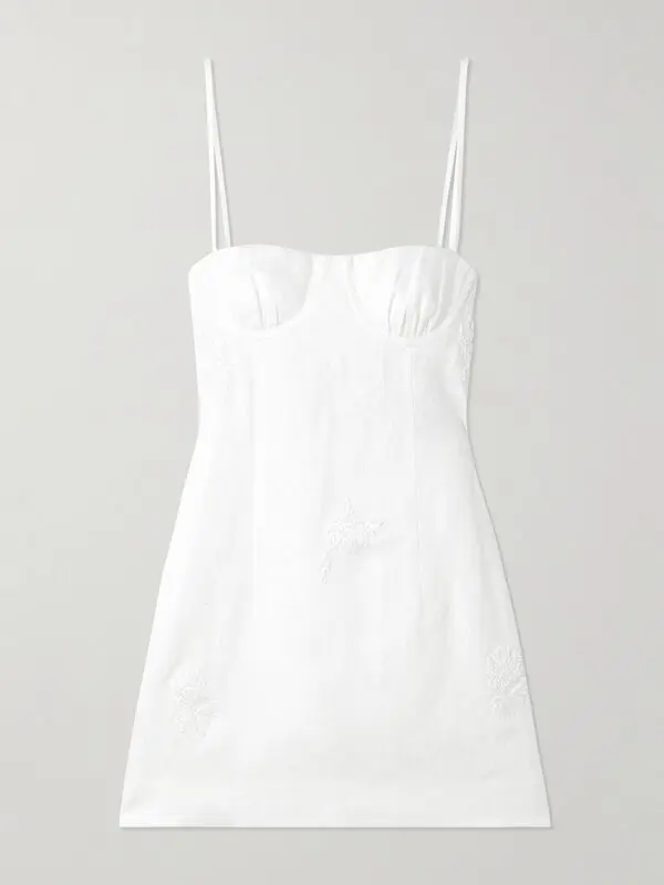 SIR. Alessandra Embroidered Linen Mini Dress