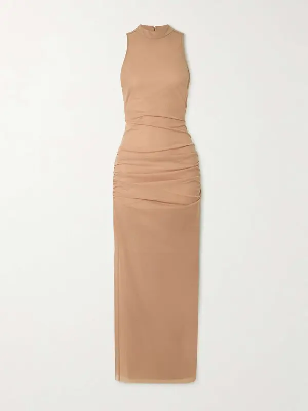 Sir The Label Ruby Open-back Gathered Crepe Midi Dress - Tan