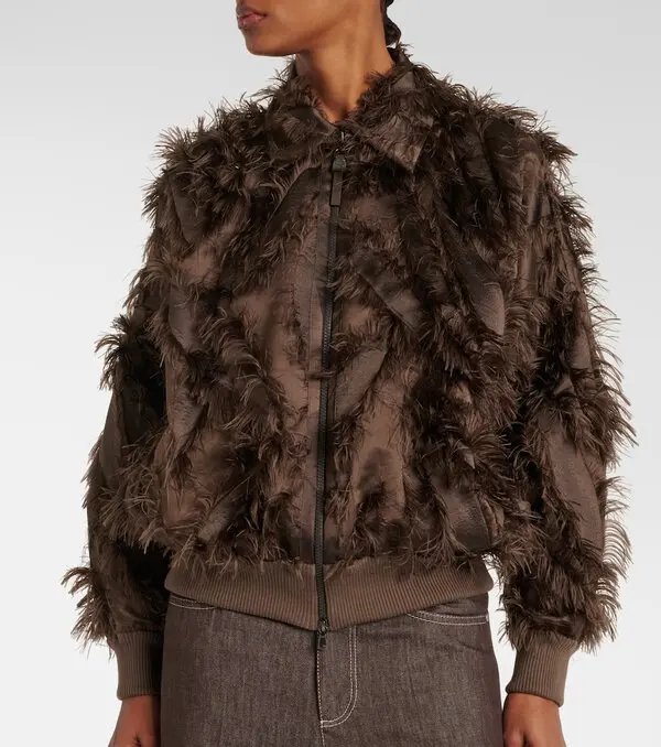 Brunello Cucinelli Feather-trimmed Jacket - Brown