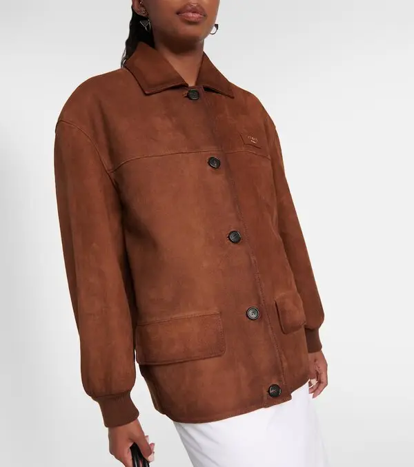 Prada Oversized Suede Jacket - Brown