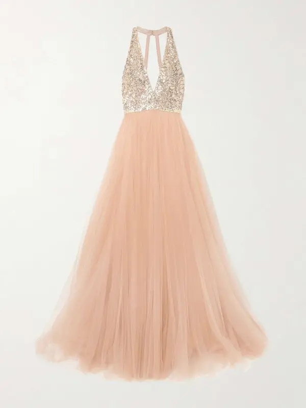 Jenny Packham Tidal Embellished Tulle Gown - Beige