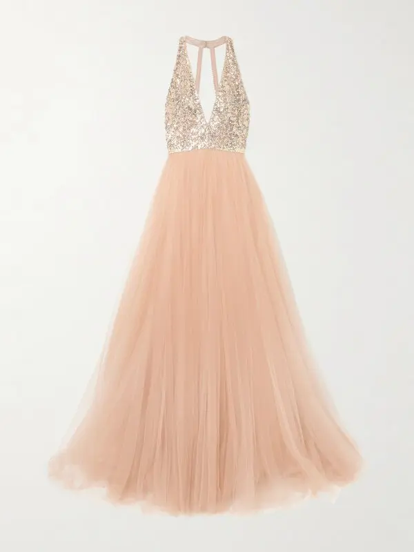Jenny Packham Tidal Embellished Tulle Gown - Neutrals