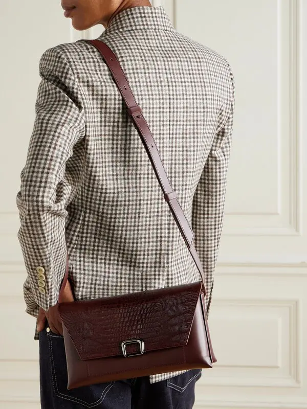 Brunello Cucinelli Smooth And Lizard-effect Leather Shoulder Bag