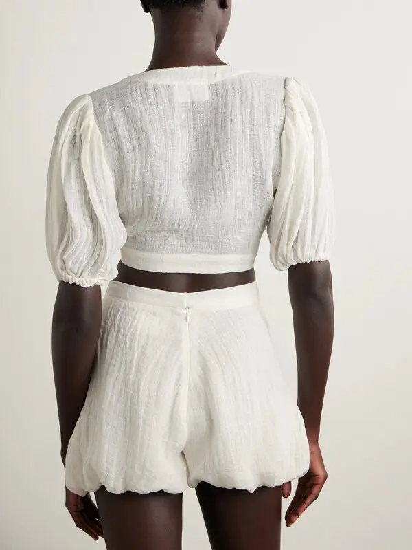 Lisa Marie Fernandez Cropped Tie-front Linen-blend Gauze Top - White