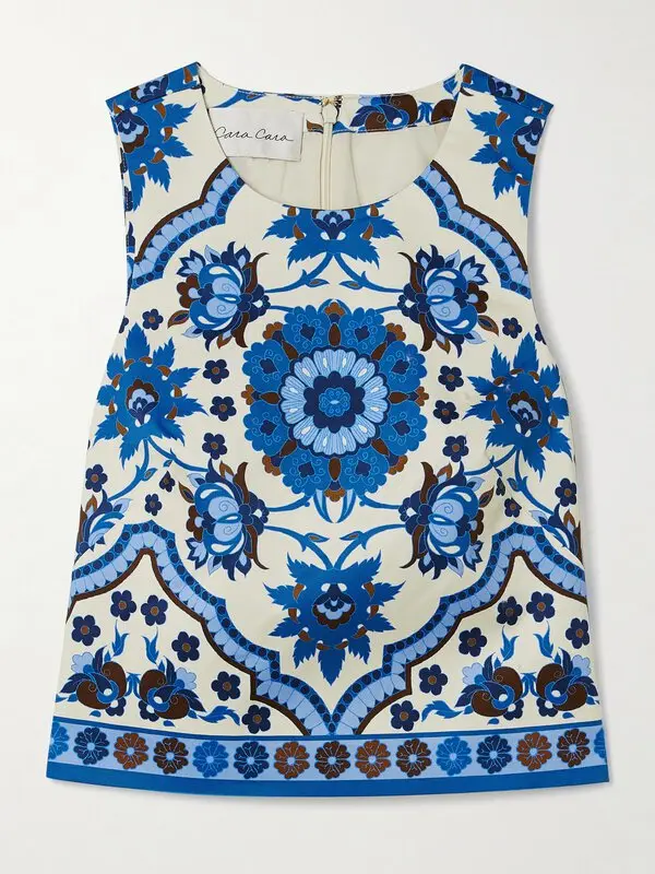 Cara Cara Mackenzie Printed Cotton-blend Tank - Blue