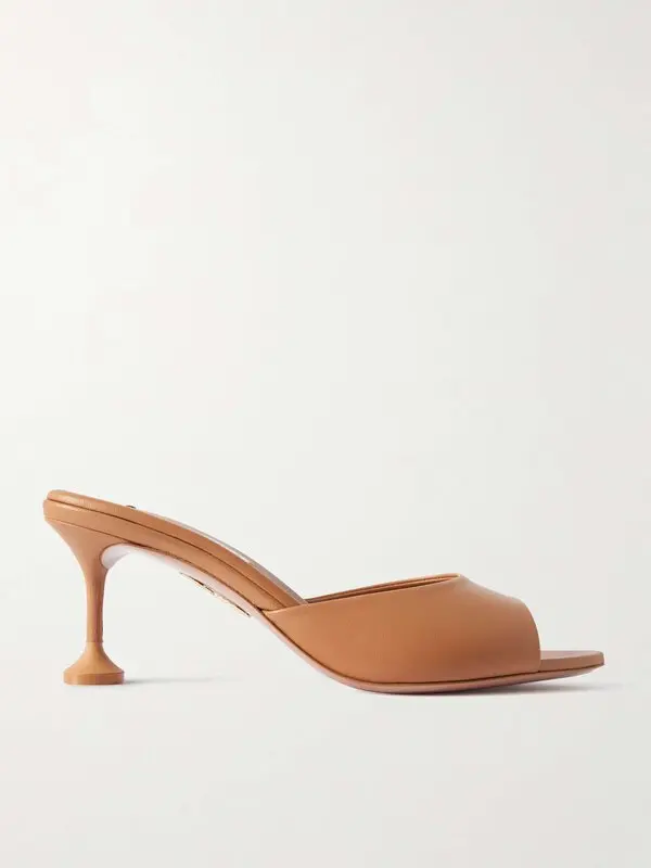 AQUAZZURA Bisous 65 Leather Mules - Camel
