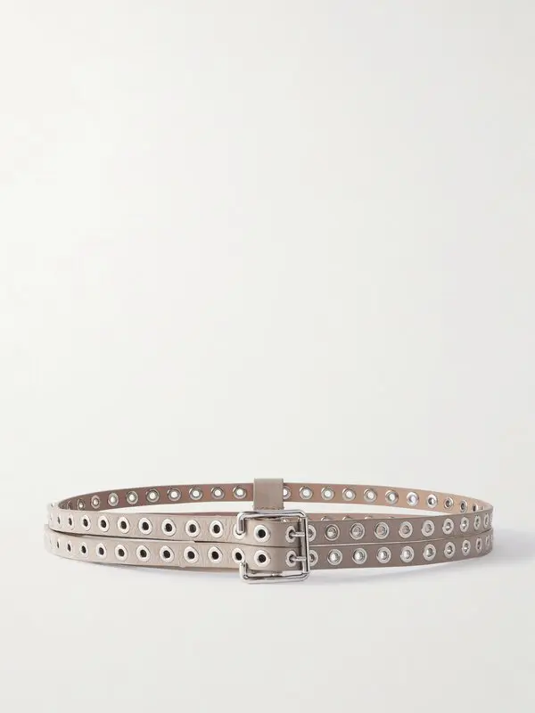Alaïa Eyelet-embellished Nubuck Belt - Gray