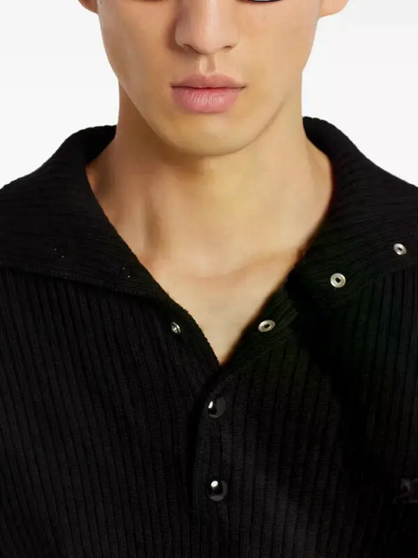 COURREGES Ribbed-knit Polo Sweater - Black