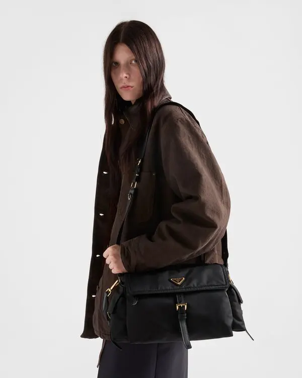Prada Large Re-nylon Flap Shoulder Bag - Black