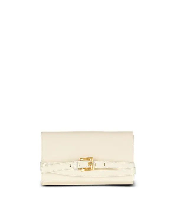 Balmain Crinkled Leather Wallet With Shuffle Chain - Beige