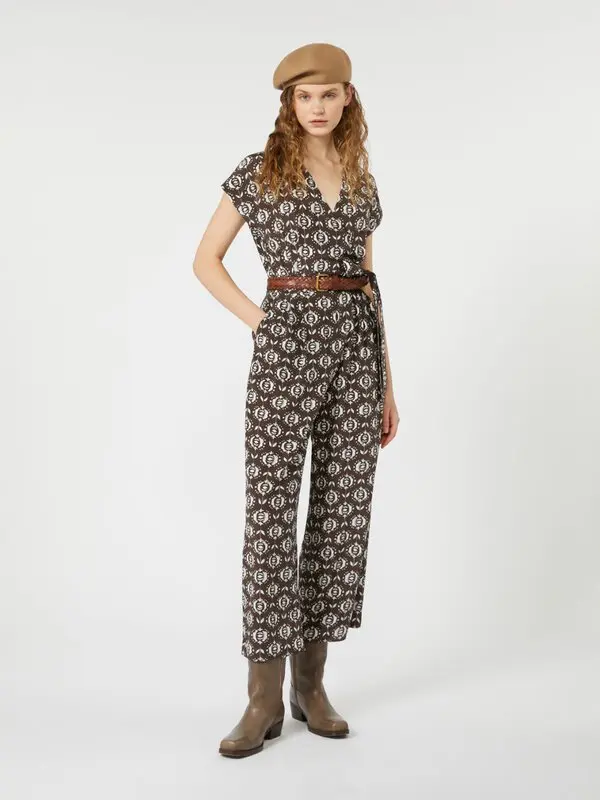 Max Mara Printed Silk Crepe De Chine Jumpsuit - Brown