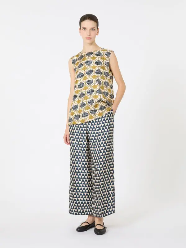 Max Mara Reversible Printed Silk Top - Mustard