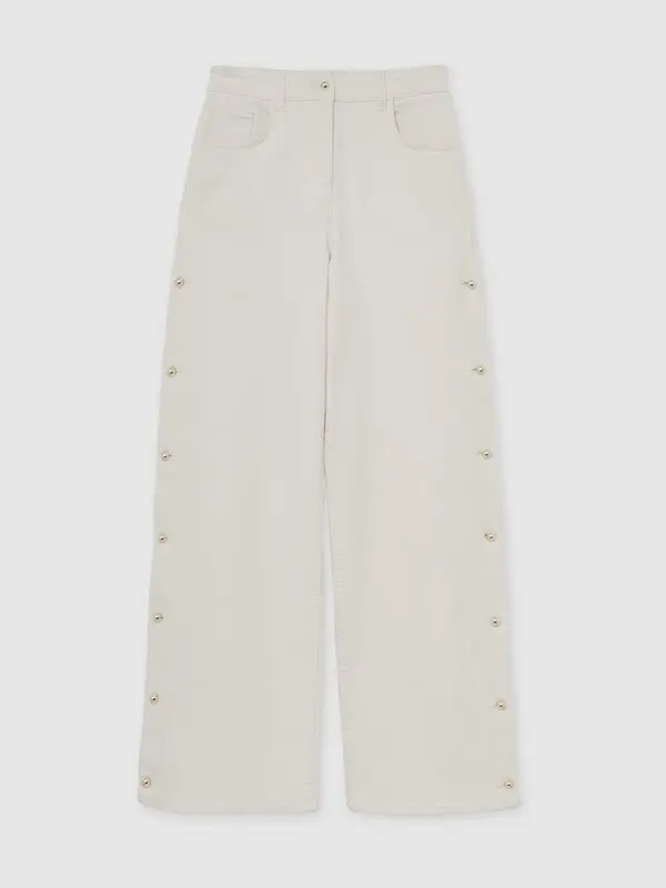 REISS Evelyn Side Button Wide Leg Jeans