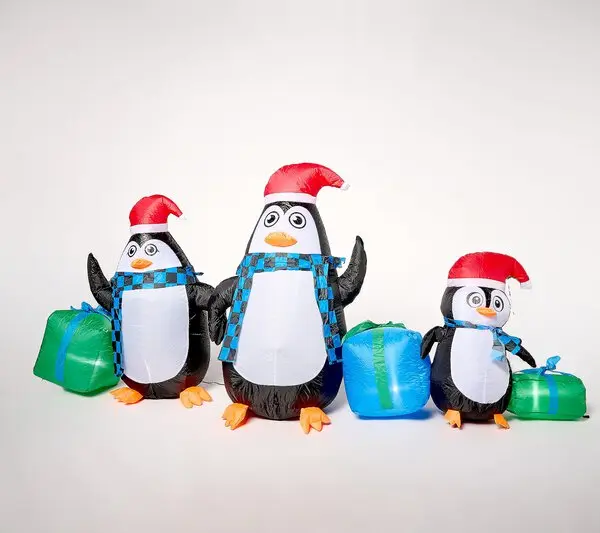 KRINGLE EXPRESS 8ft Inflatable Penguin Family With Presents - One-color