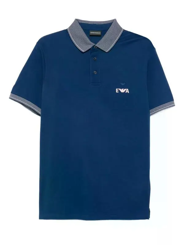 Emporio Armani Eagle-logo Striped-collar Polo Shirt - Blue