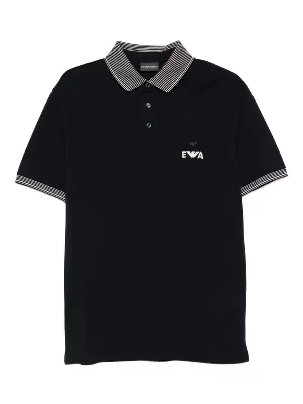 Emporio Armani Eagle-logo Striped-collar Polo Shirt - Blue